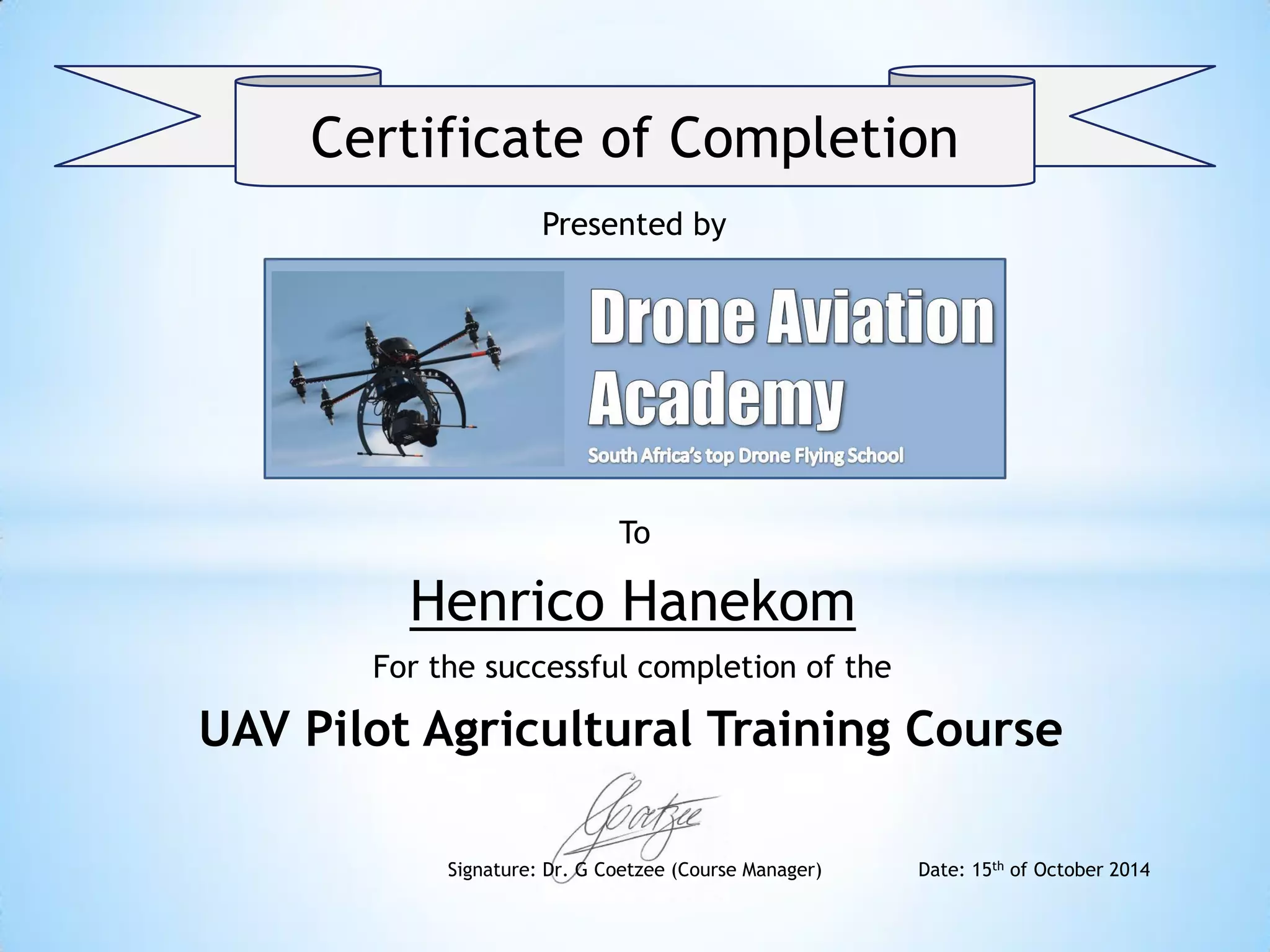 Drone Academy Certificate Henrico Hanekom | PDF