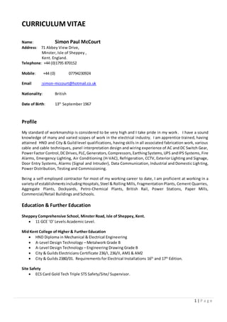 CURRICULUM VITAE Simon McCourt January 2015 | PDF