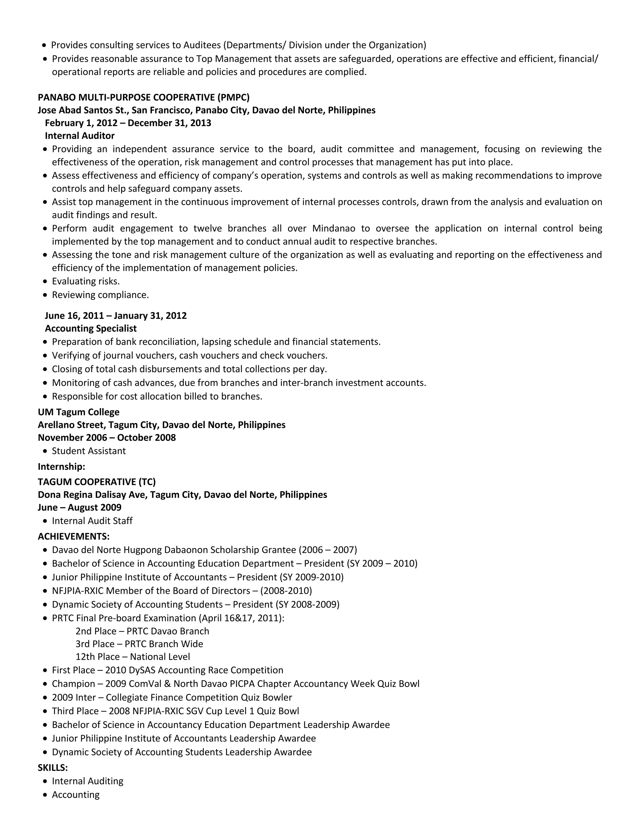 LewiMatDexterBello_resume | DOC | Business Accounting & Finance | Business