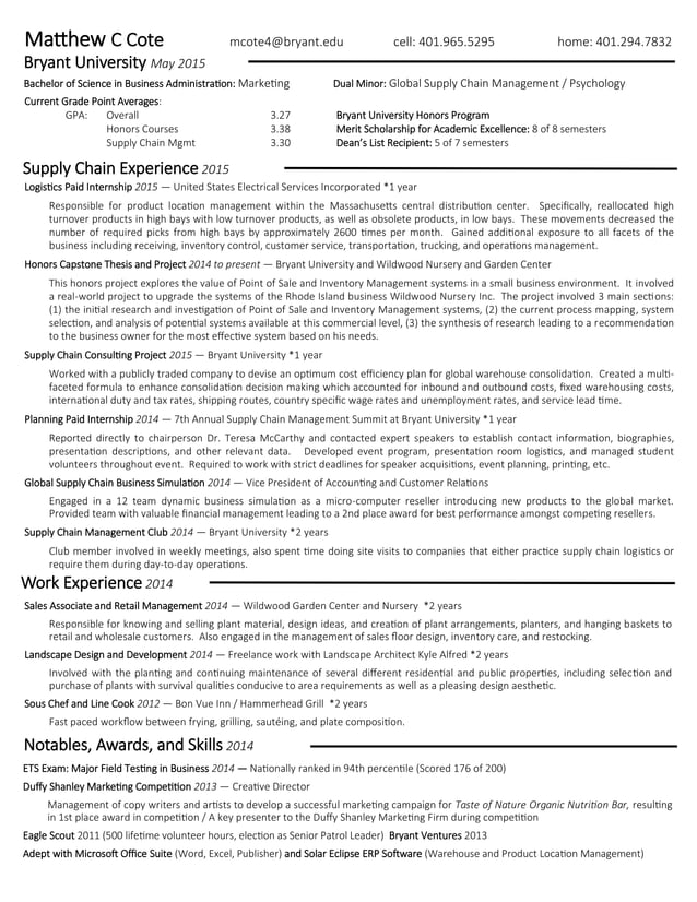 Matthew Cote Resume | PDF | Logistics | Business
