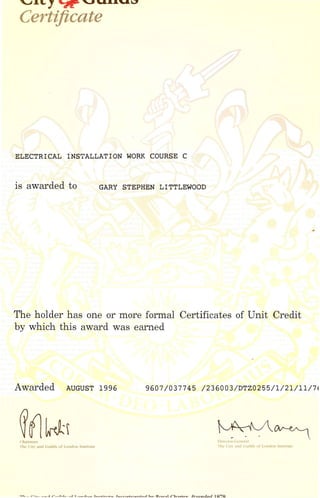 Gary Littlewood Main Certificates | PDF