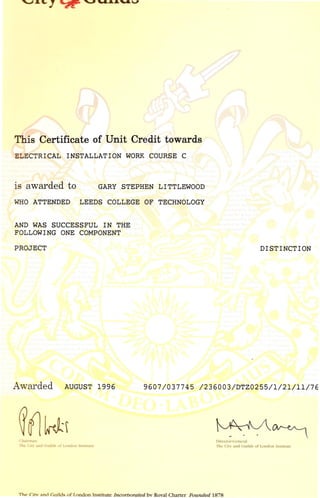 Gary Littlewood Main Certificates | PDF