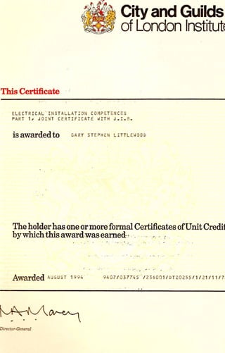 Gary Littlewood Main Certificates | PDF
