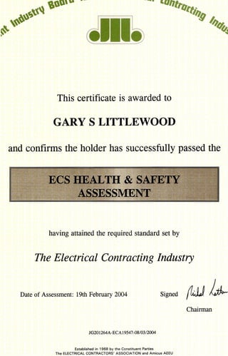 Gary Littlewood Main Certificates | PDF