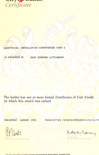 Gary Littlewood Main Certificates | PDF