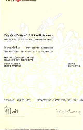 Gary Littlewood Main Certificates | PDF