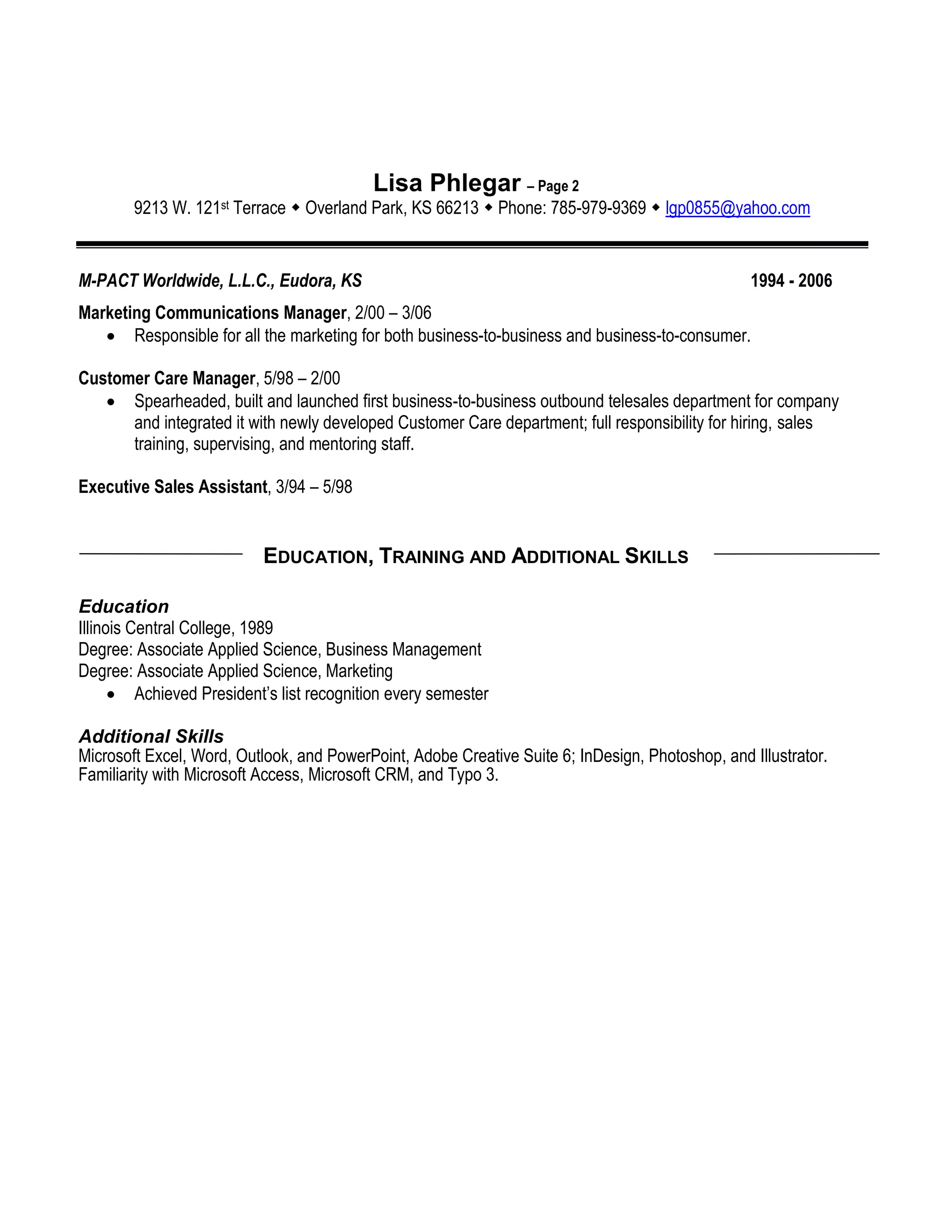 Lisa Phlegar_resume | PDF | Sales | Business