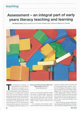 Assessment - an integral part of early years literacy teaching and ...