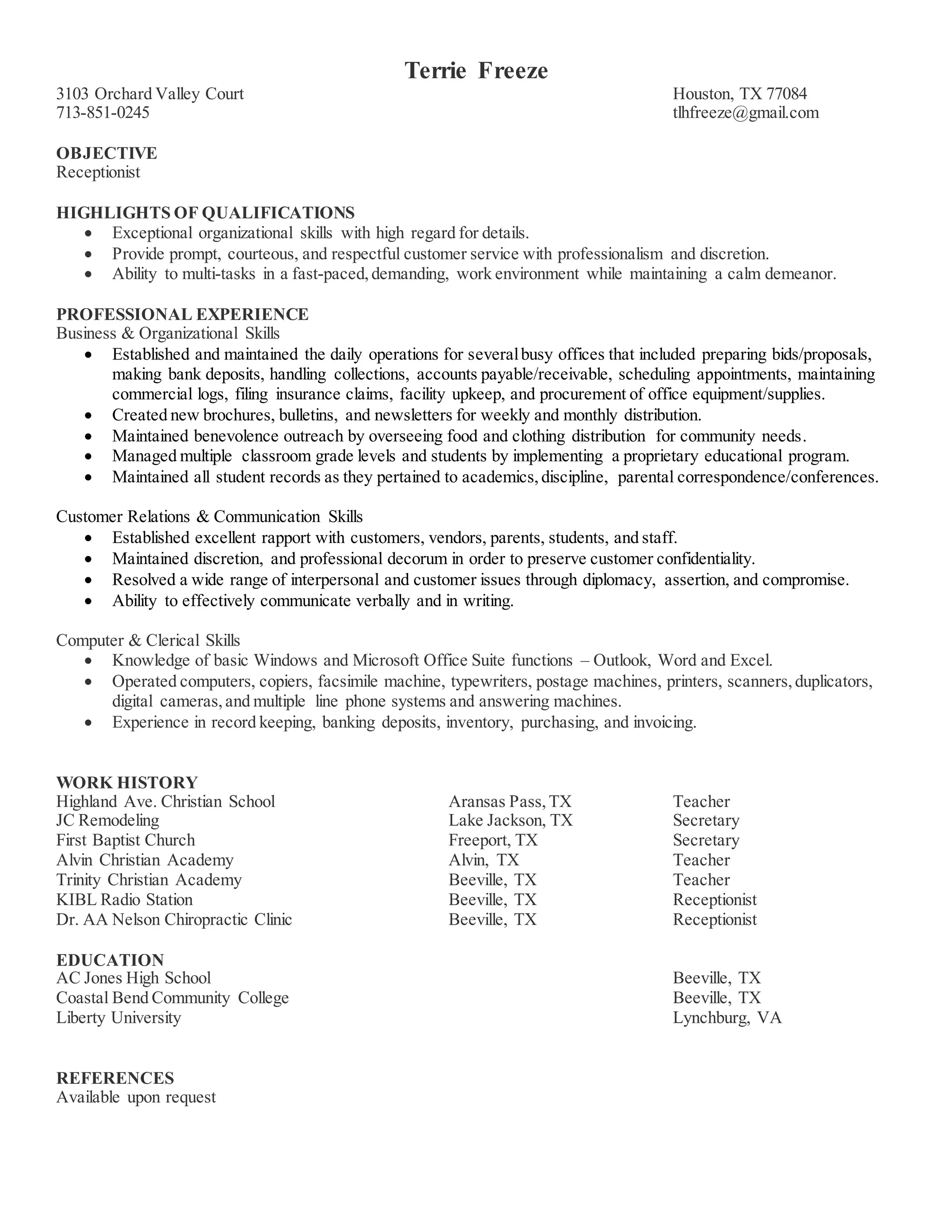 terrie resume | DOCX | Business | Business and Finance