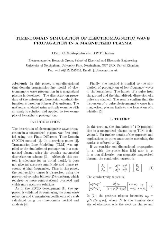 TIME-DOMAIN SIMULATION OF ELECTROMAGNETIC WAVE PROPAGATION IN A MAGNETIZED PLASMA | PDF ...