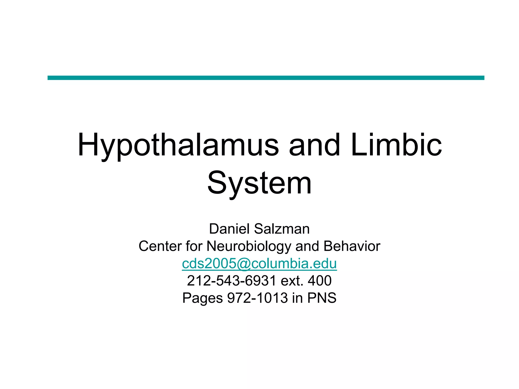 hypothalamus and limbic system | PPT