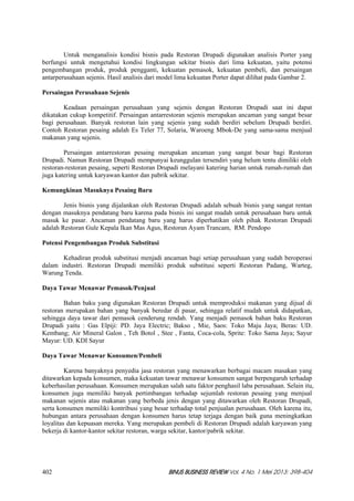 Five porter's analysis of Drupado Restaurant | PDF