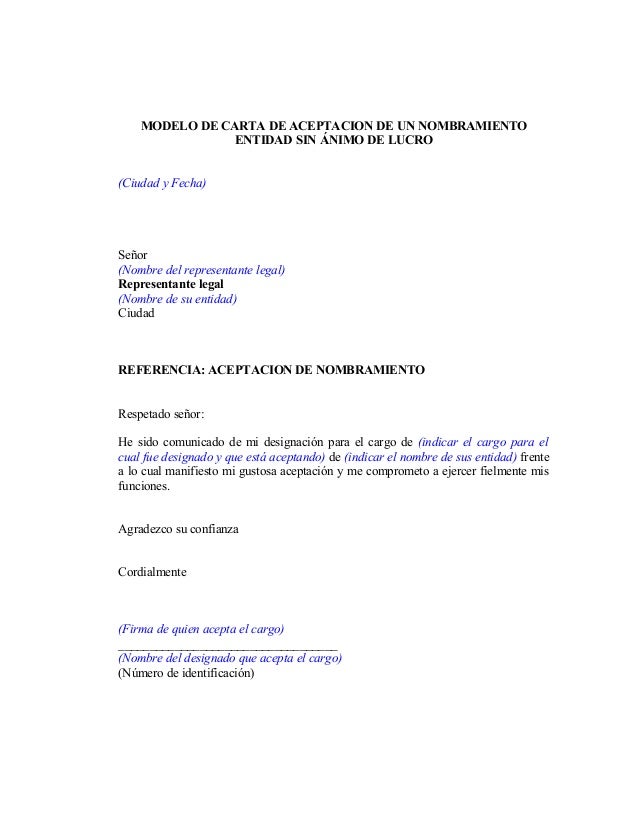 Modelo De Carta De Aceptacion De Un Nombramiento Docx