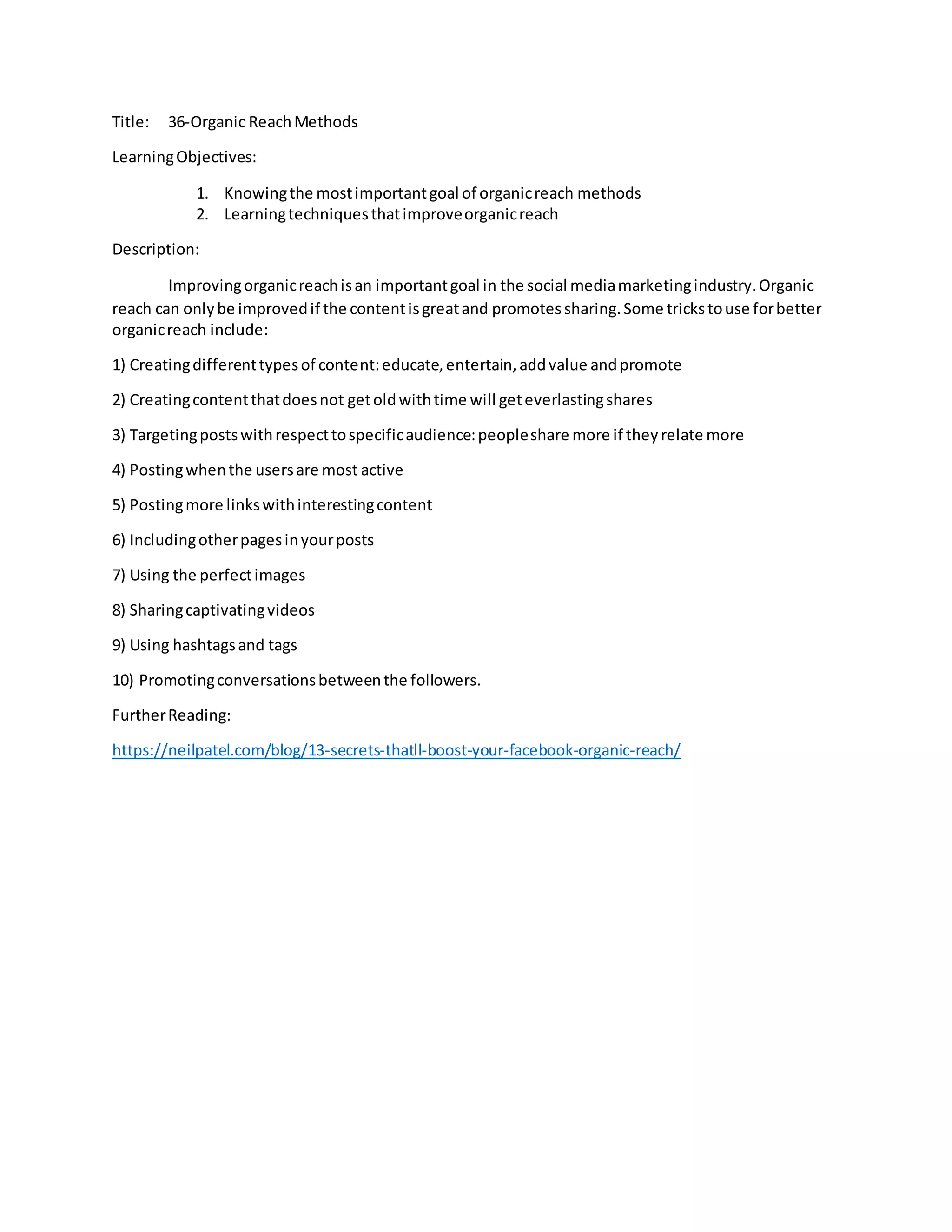 36 organic reach methods | DOCX