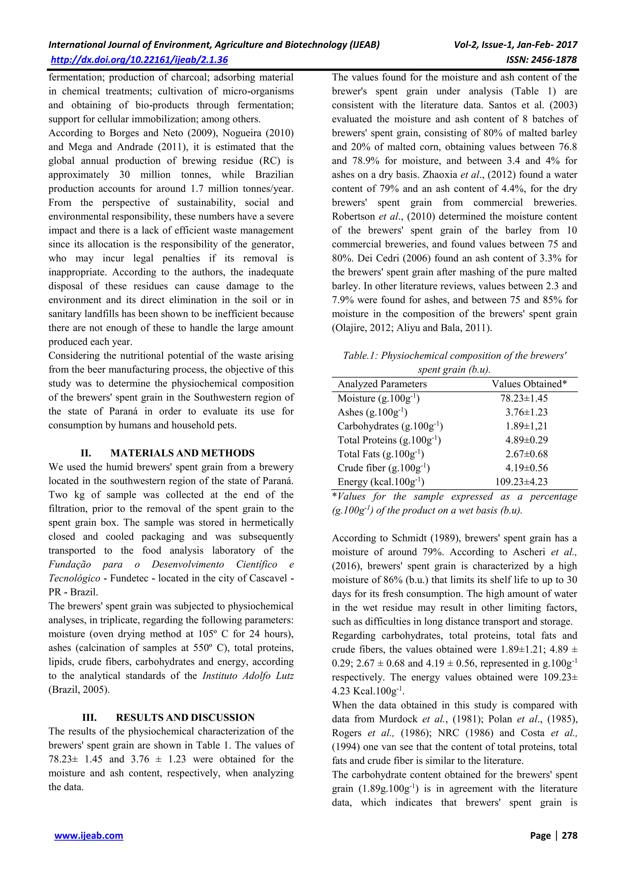 physiochemical characterization of the brewers’ spent grain from a brewery | PDF