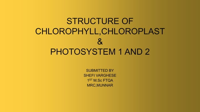 STRUCTURE OF CHLOROPHYLL | PPTX | Chemistry | Science