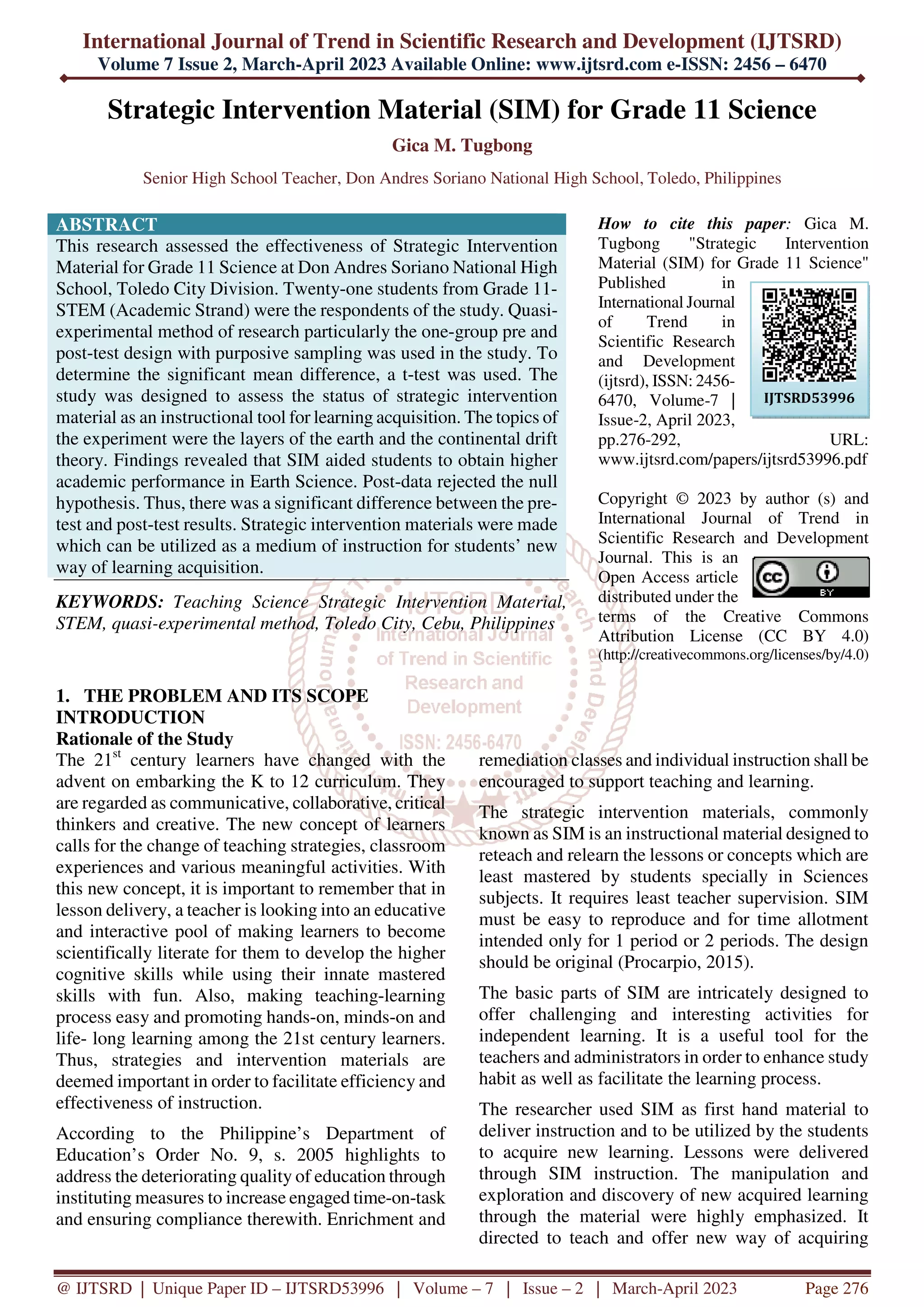 Strategic Intervention Material SIM for Grade 11 Science | PDF