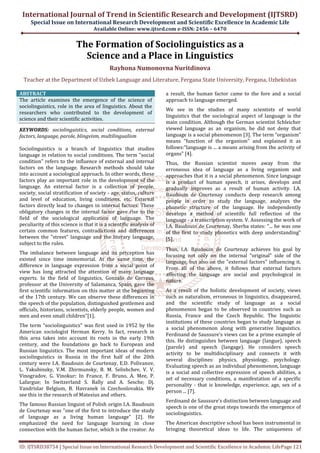 The Formation of Sociolinguistics as a Science and a Place in ...