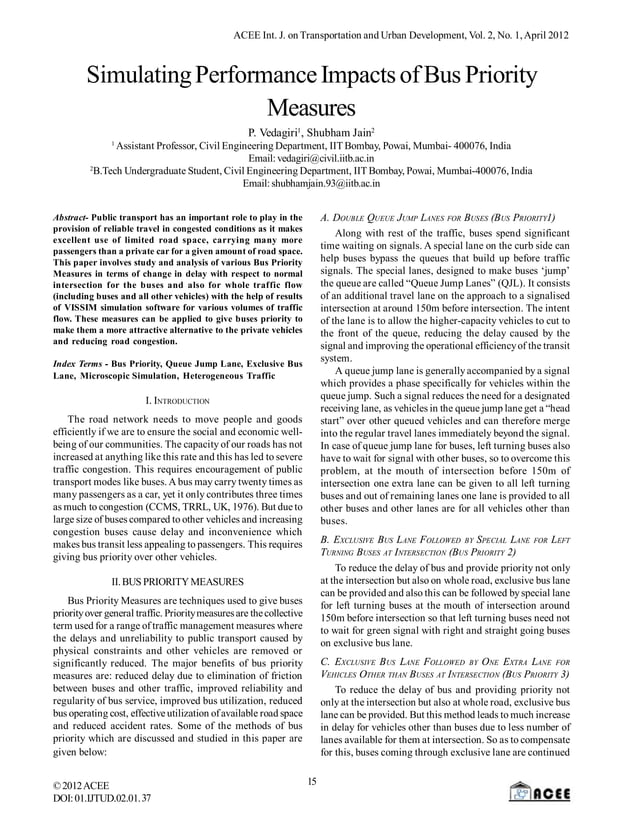 Simulating Performance Impacts of Bus Priority Measures | PDF