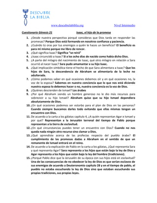 37. cuestionario génesis 21 isaac, el hijo de la promesal | PDF