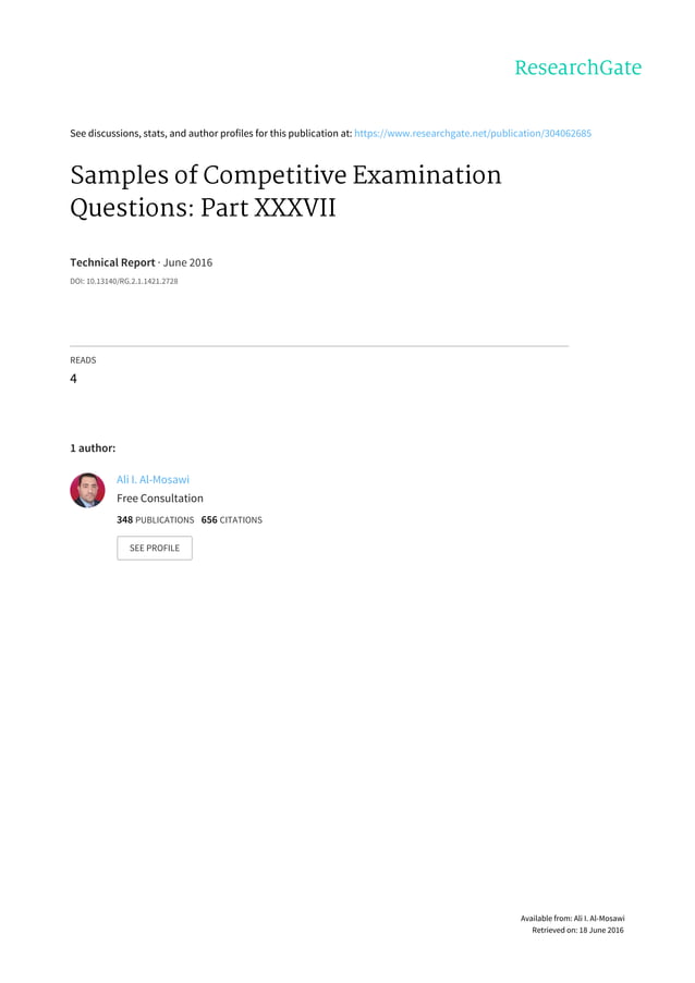Samples of Competitive Examination Questions: Part XXXVII | PDF