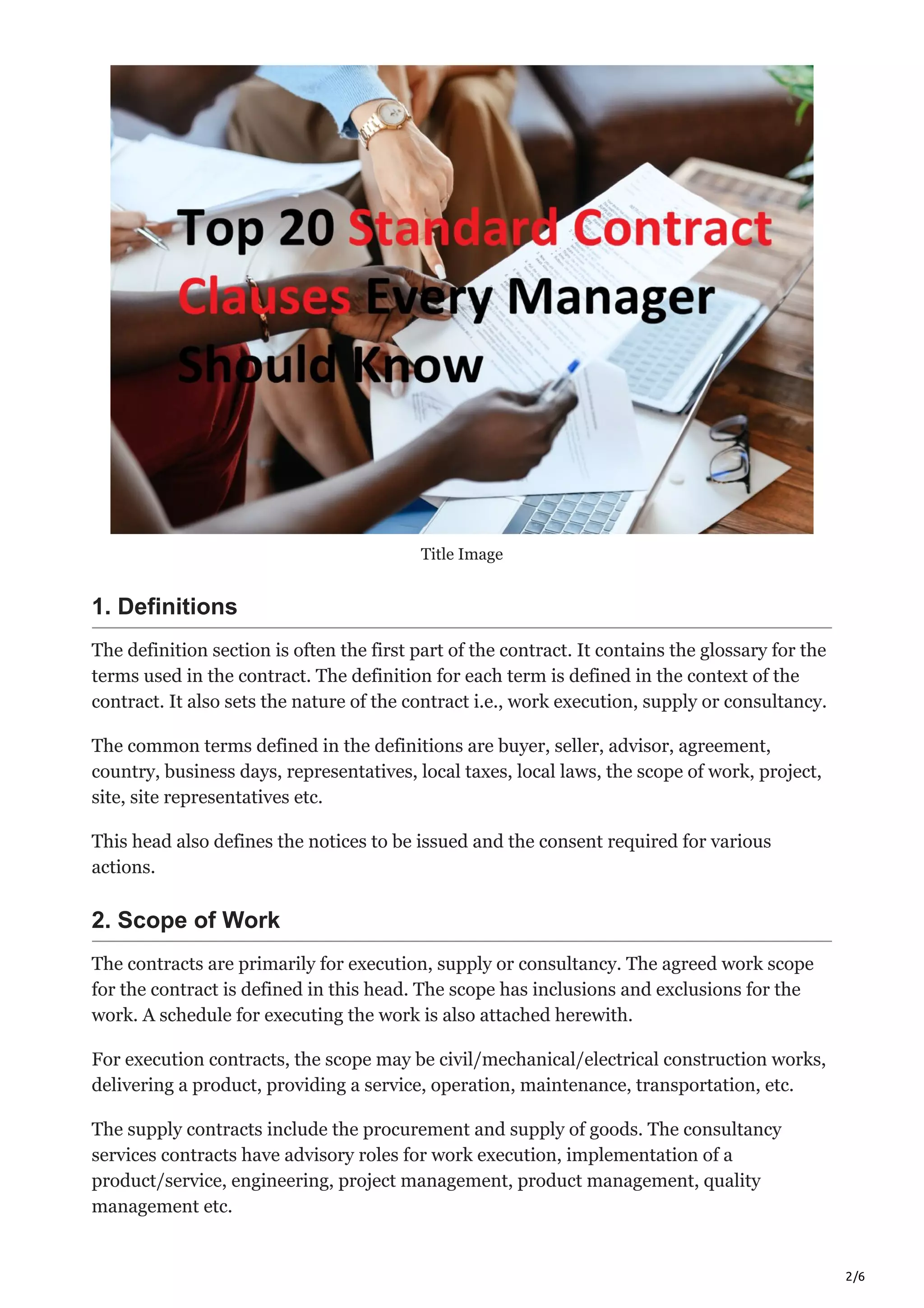 Top 20 Standard Contract Clauses Every Manager Should Know | PDF
