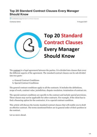 Top 20 Standard Contract Clauses Every Manager Should Know | PDF