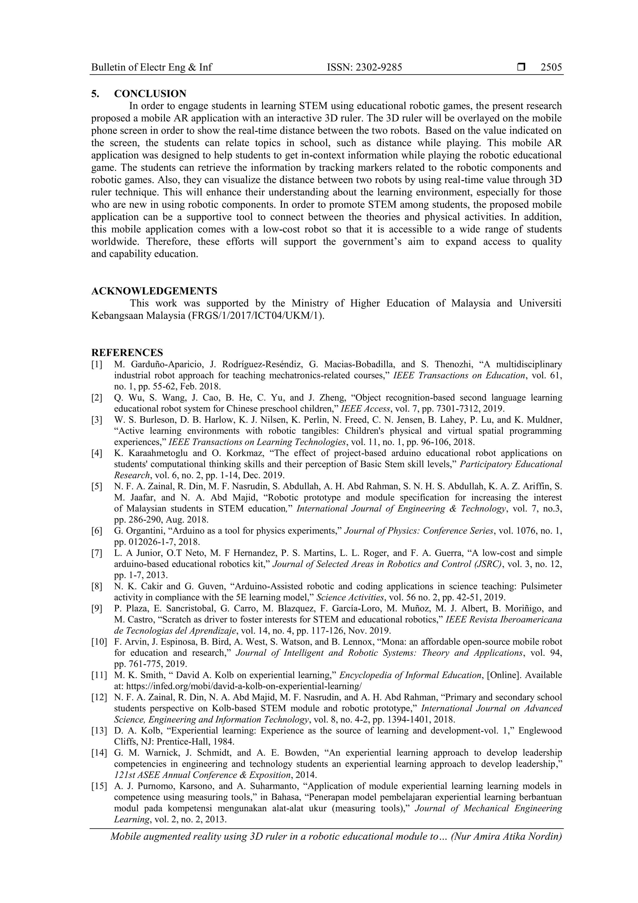 Mobile augmented reality using 3D ruler in a robotic educational module ...