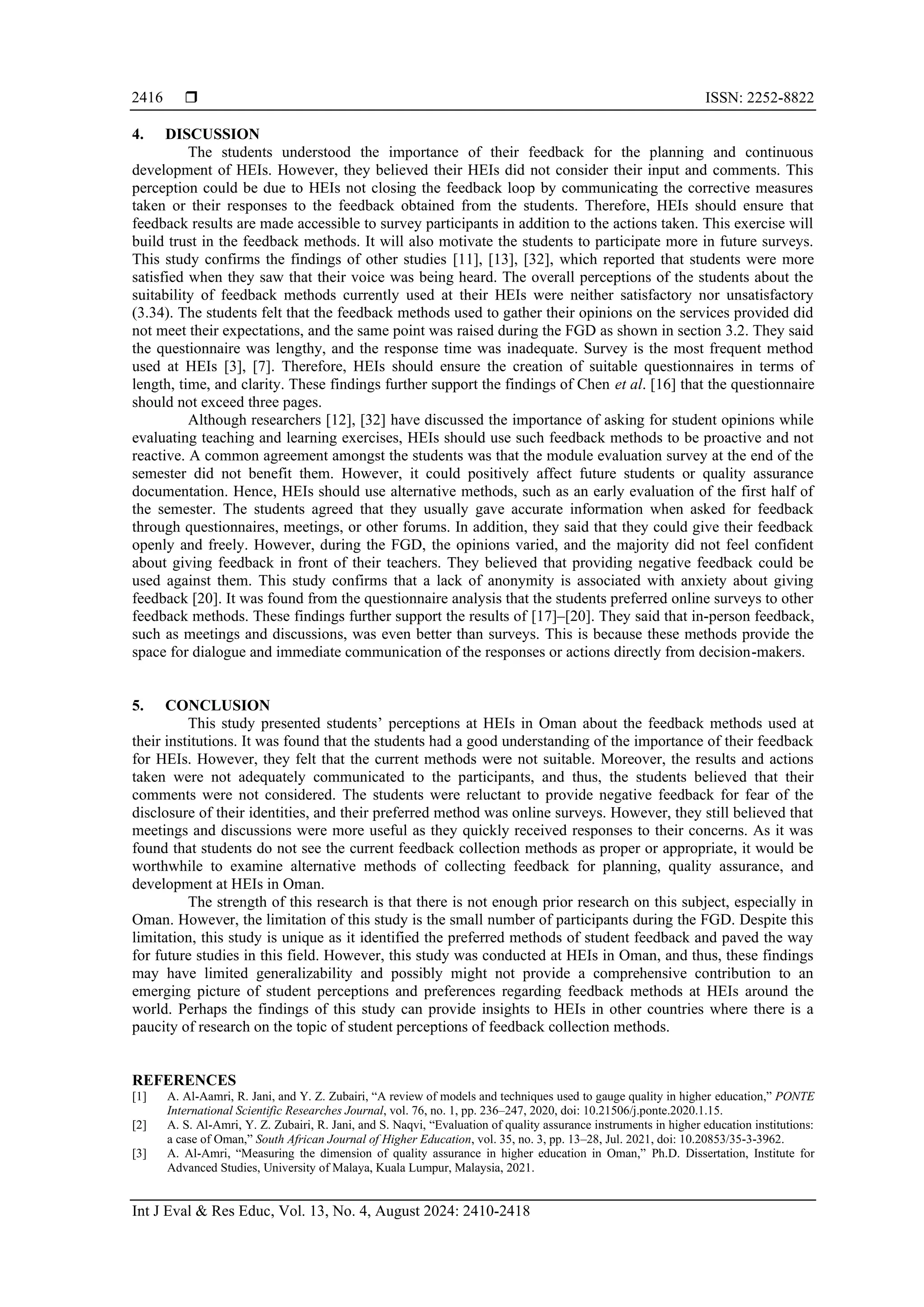 Students’ perception and preference of feedback methods: enhancing the ...