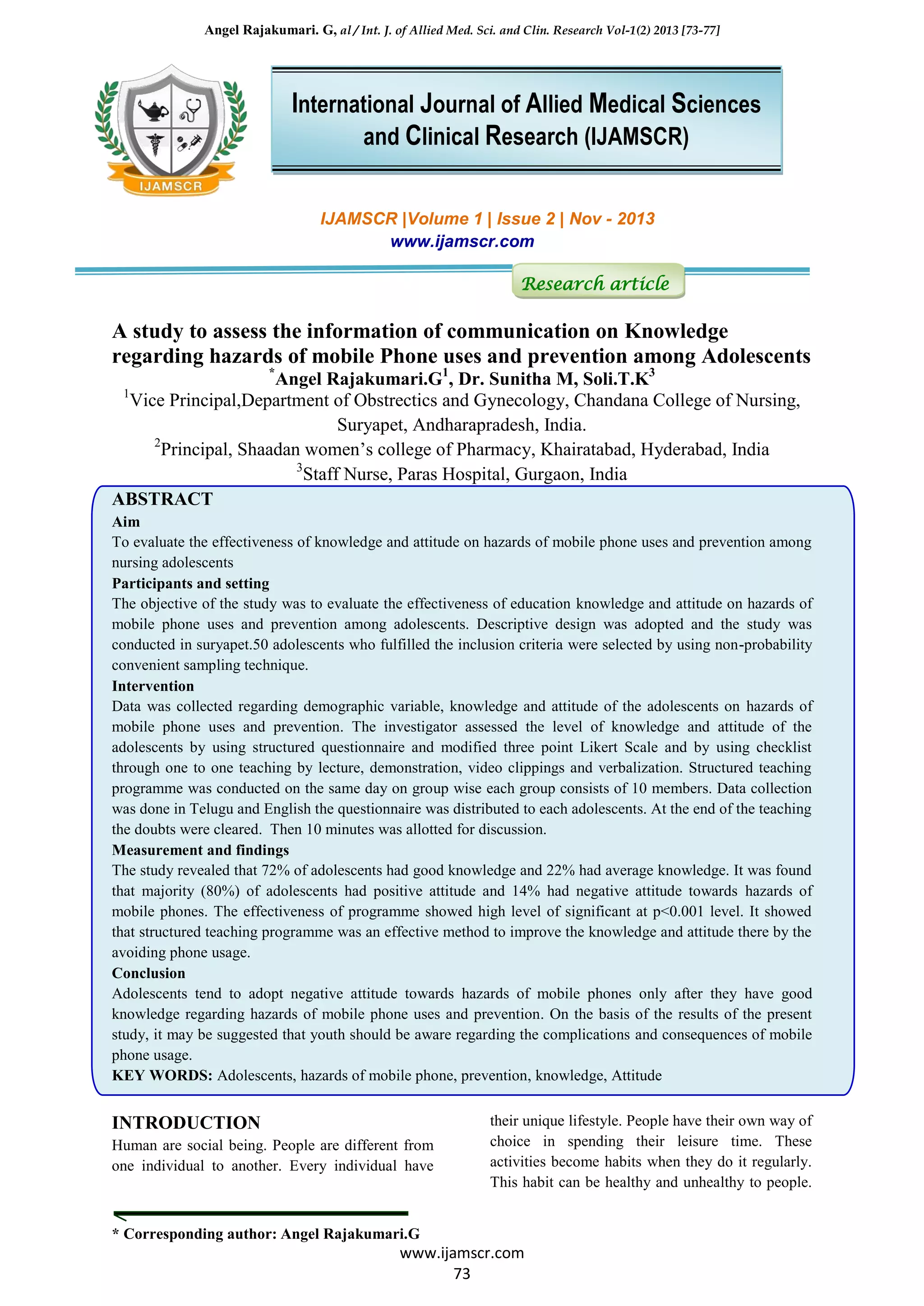 A study to assess the information of communication on knowledge ...