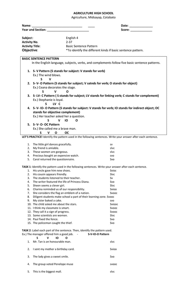 37 basic sentence pattern | DOCX
