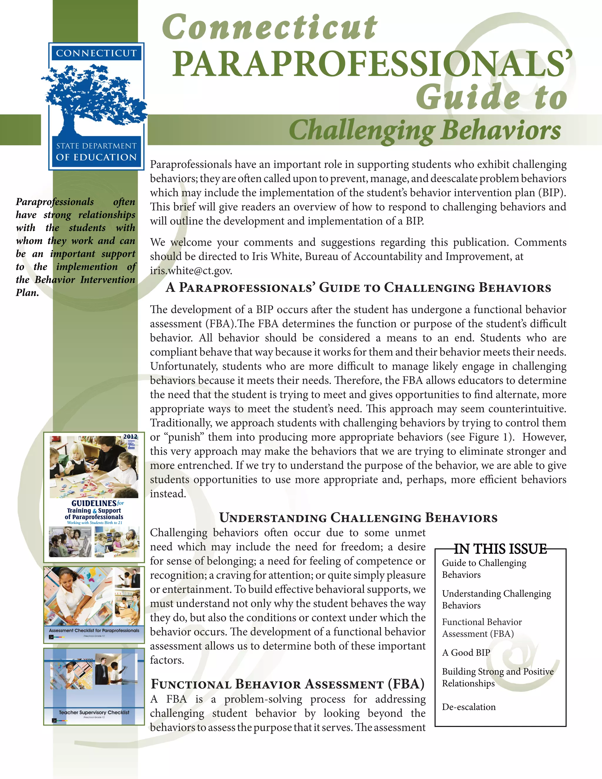 The Role of Paraeducator in a PBIS School HANDOUT #4 | PDF ...
