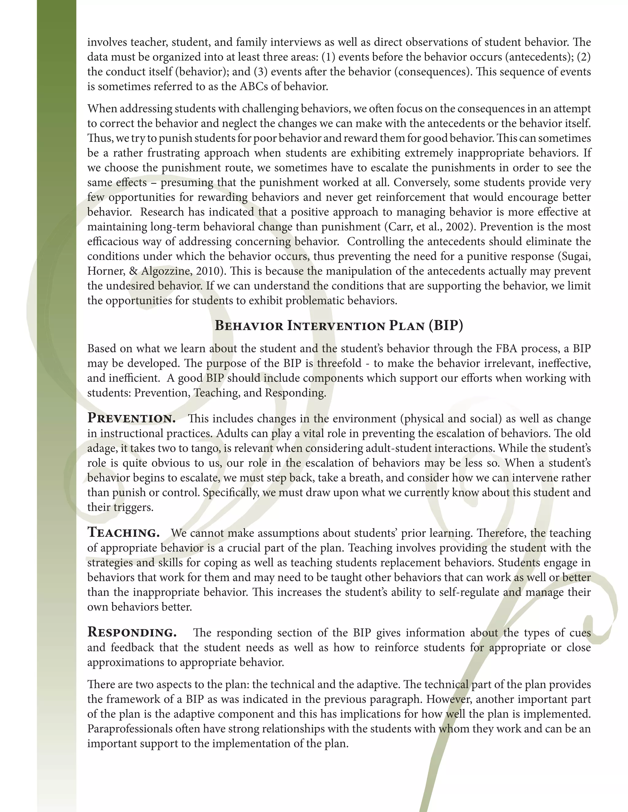 The Role of Paraeducator in a PBIS School HANDOUT #4 | PDF ...