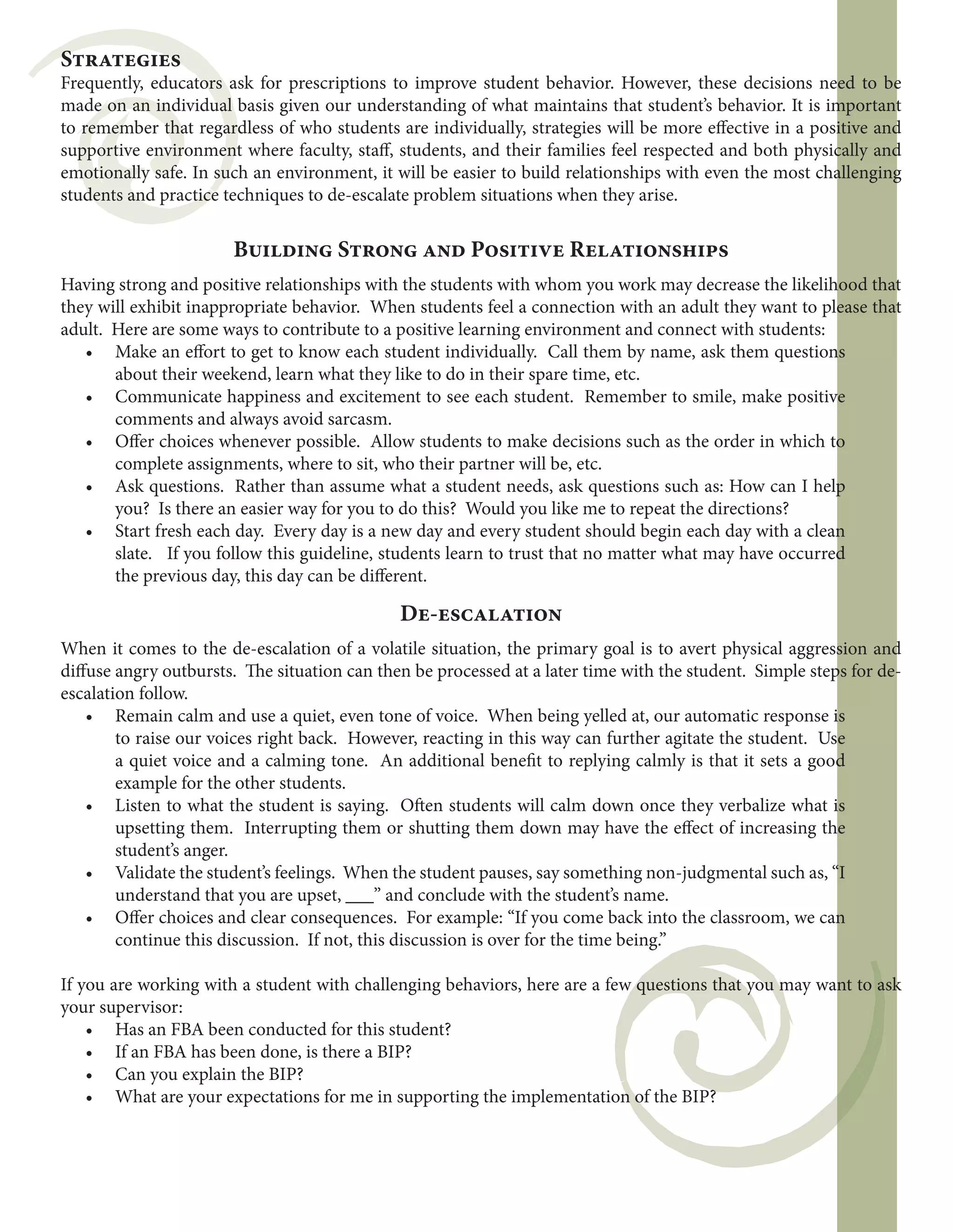 The Role of Paraeducator in a PBIS School HANDOUT #4 | PDF ...