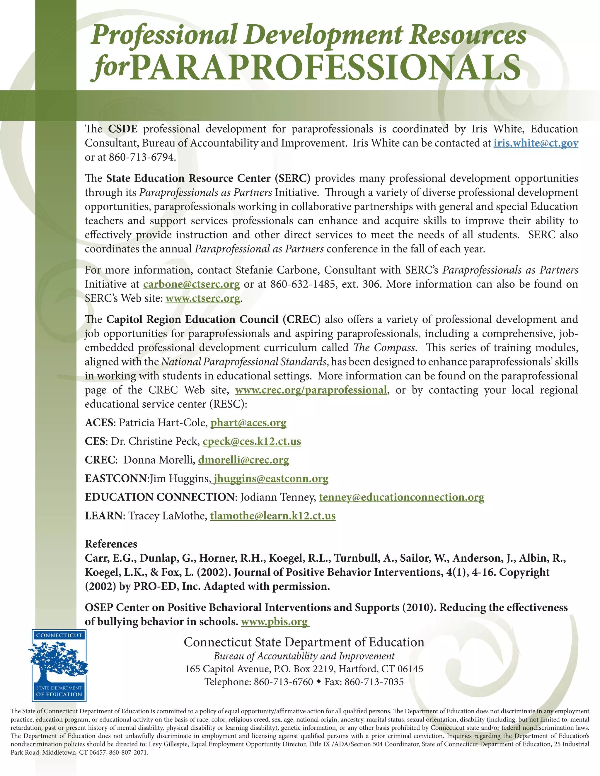 The Role of Paraeducator in a PBIS School HANDOUT #4 | PDF ...