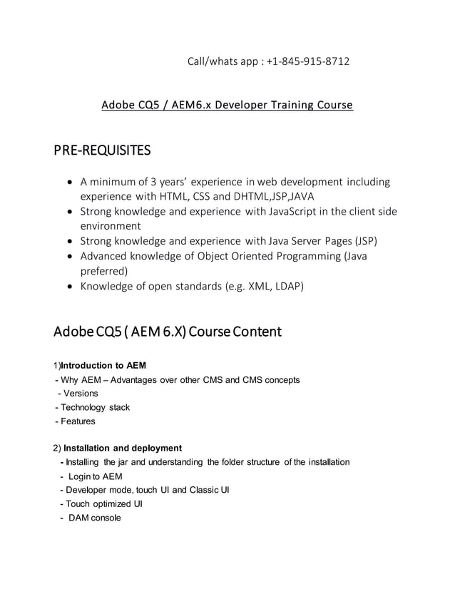 AEM New course content for online training classes | DOCX | Web Design and HTML | Internet