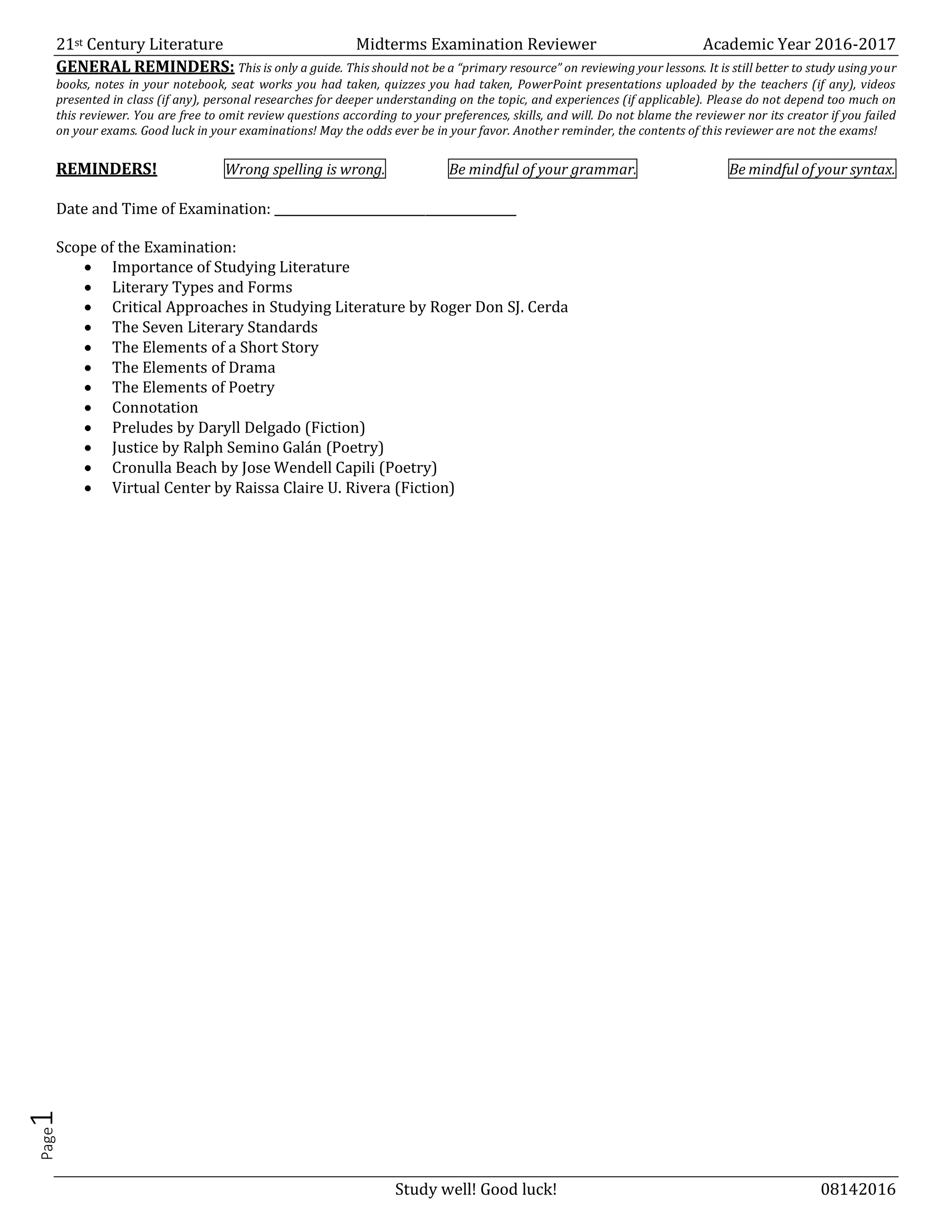 21st century literature midterm exam | PDF