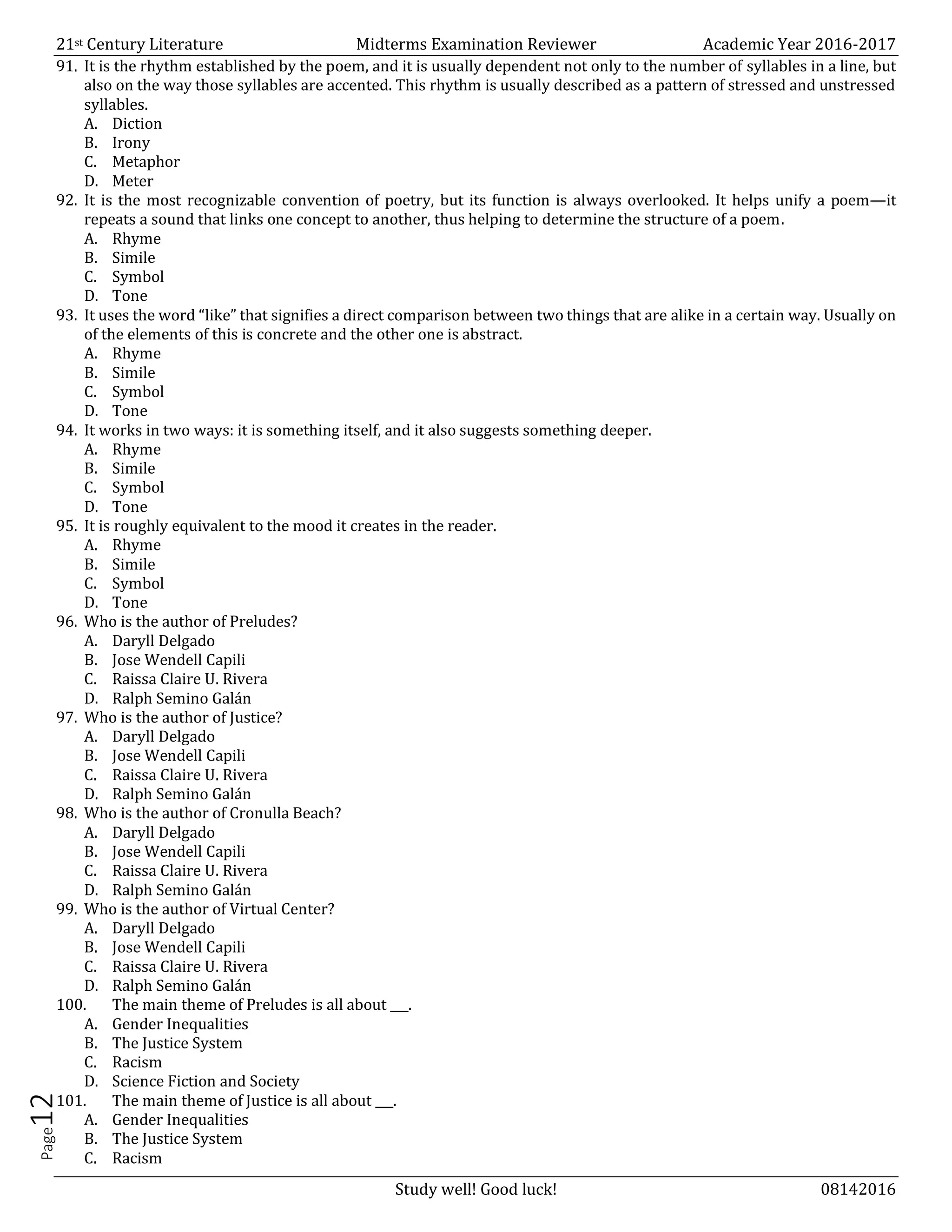 21st century literature midterm exam | PDF