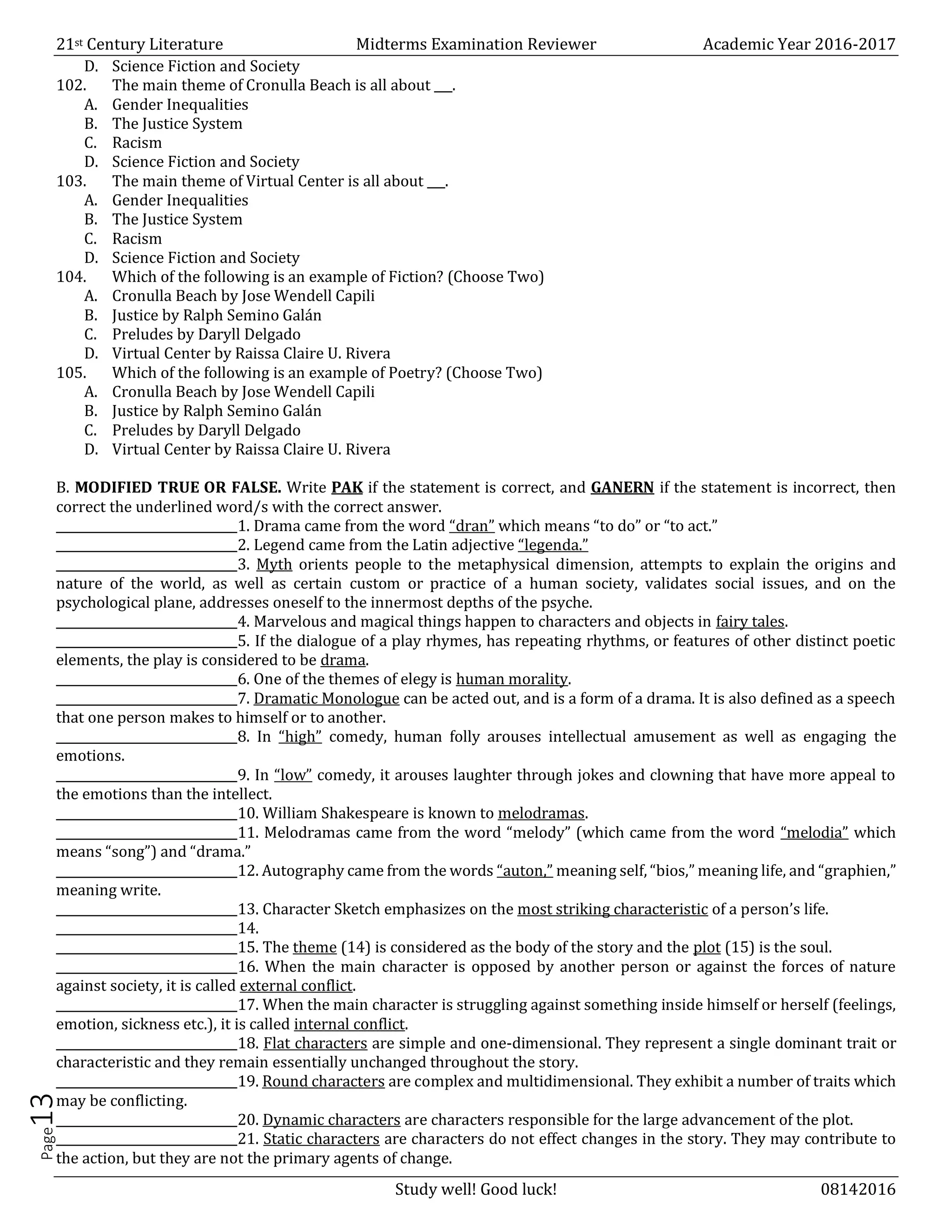 21st century literature midterm exam | PDF