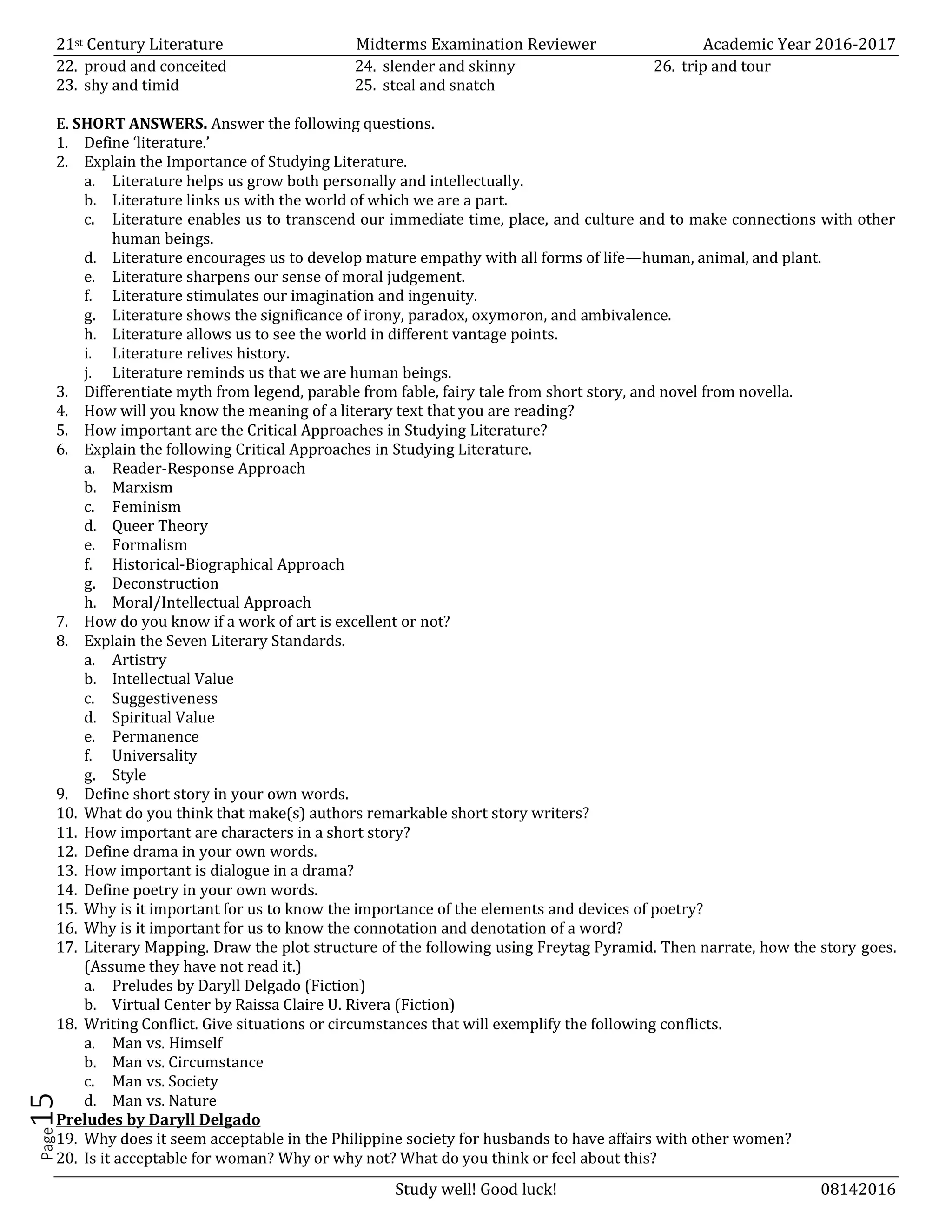 21st century literature midterm exam | PDF