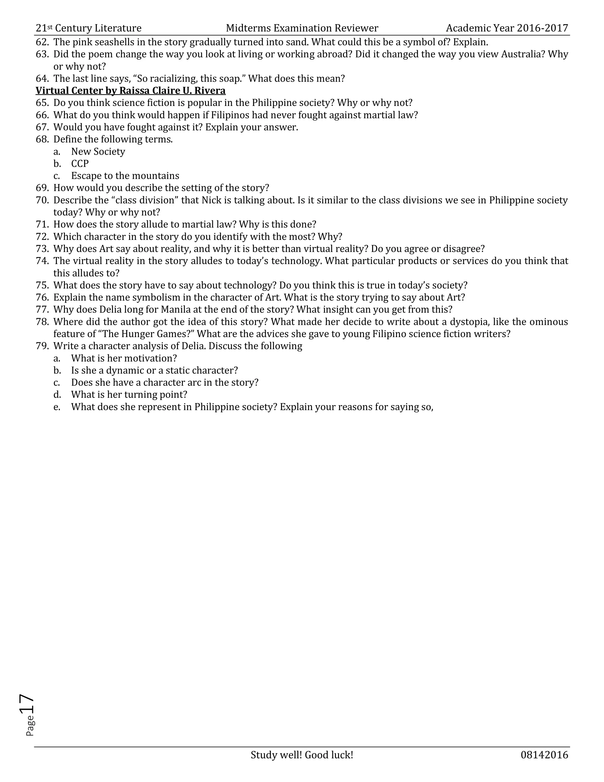 21st century literature midterm exam | PDF