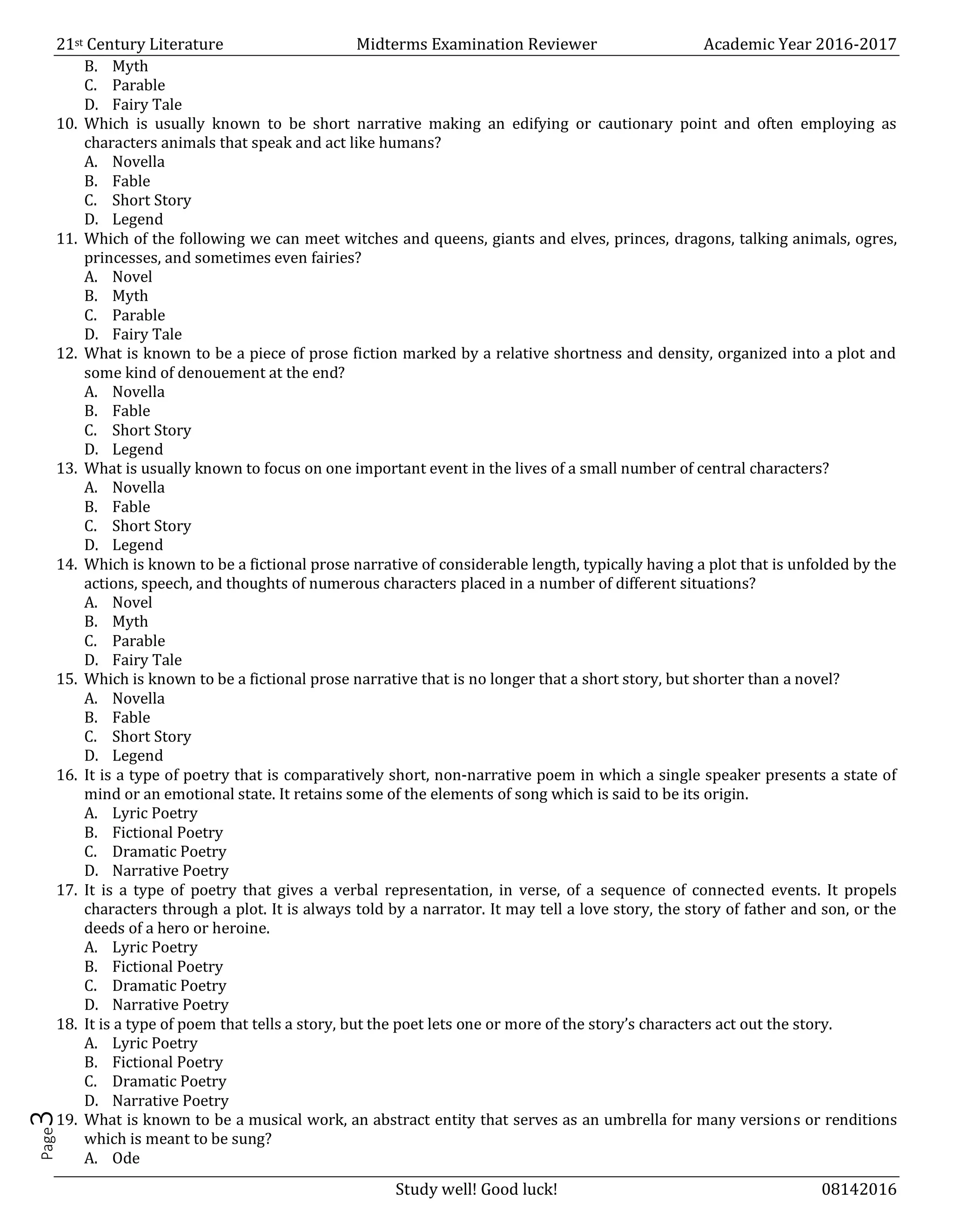 21st century literature midterm exam | PDF