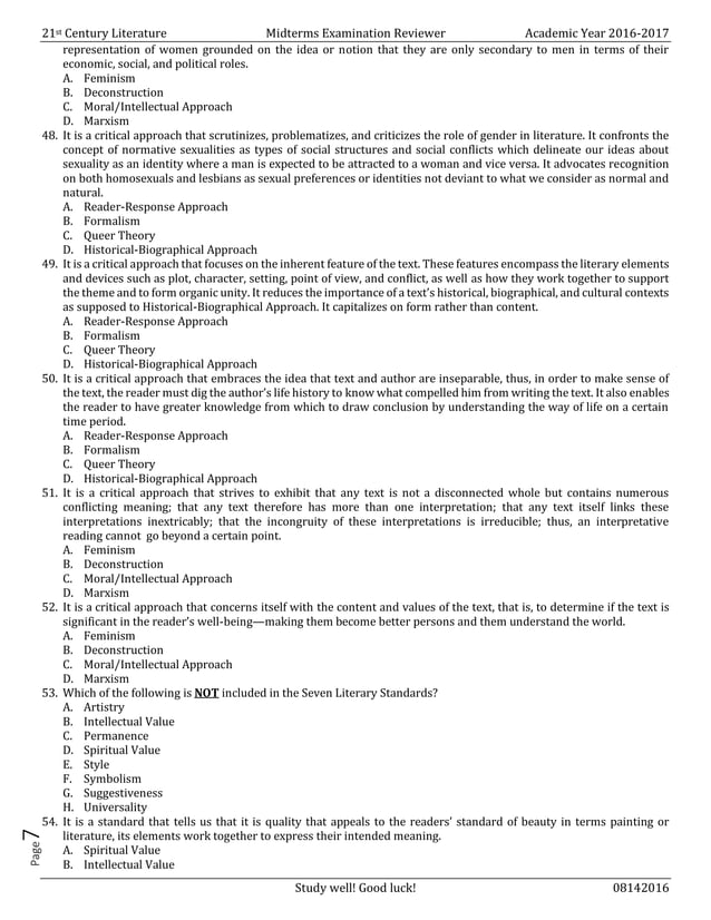 21st century literature midterm exam | PDF | Educational Assessment ...