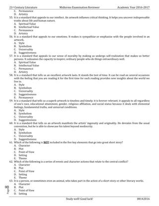21st century literature midterm exam | PDF
