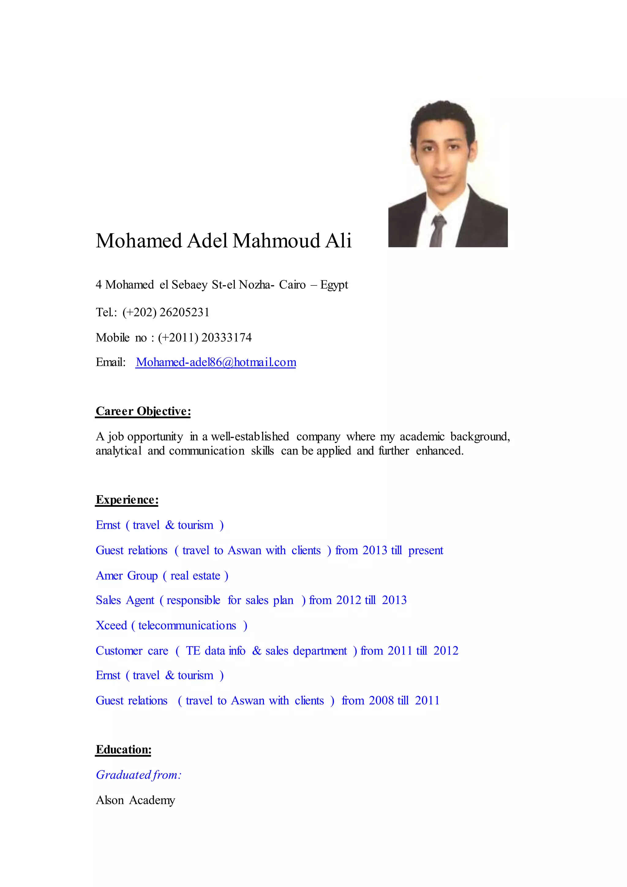 Mohamed Adel CV | DOCX | Business Administration | Business