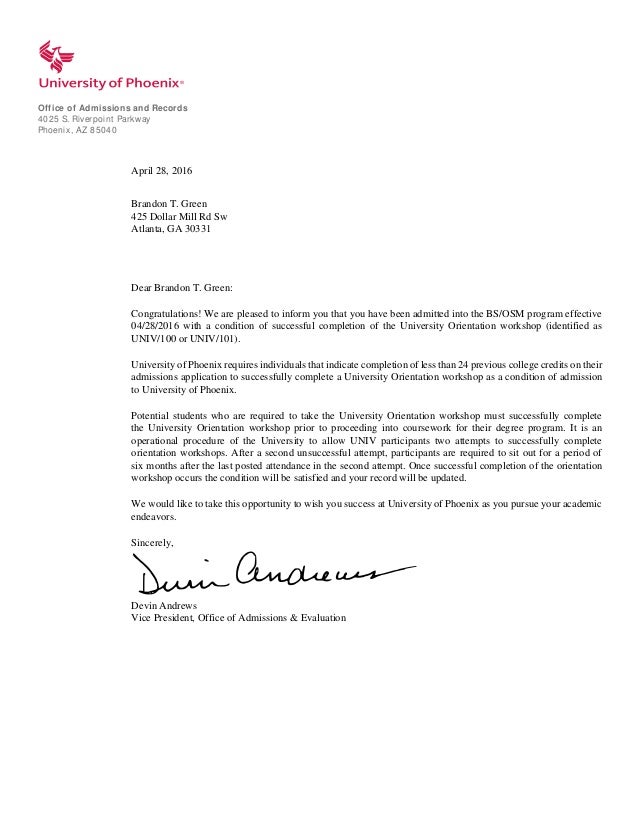 Phenix Welcome Letter