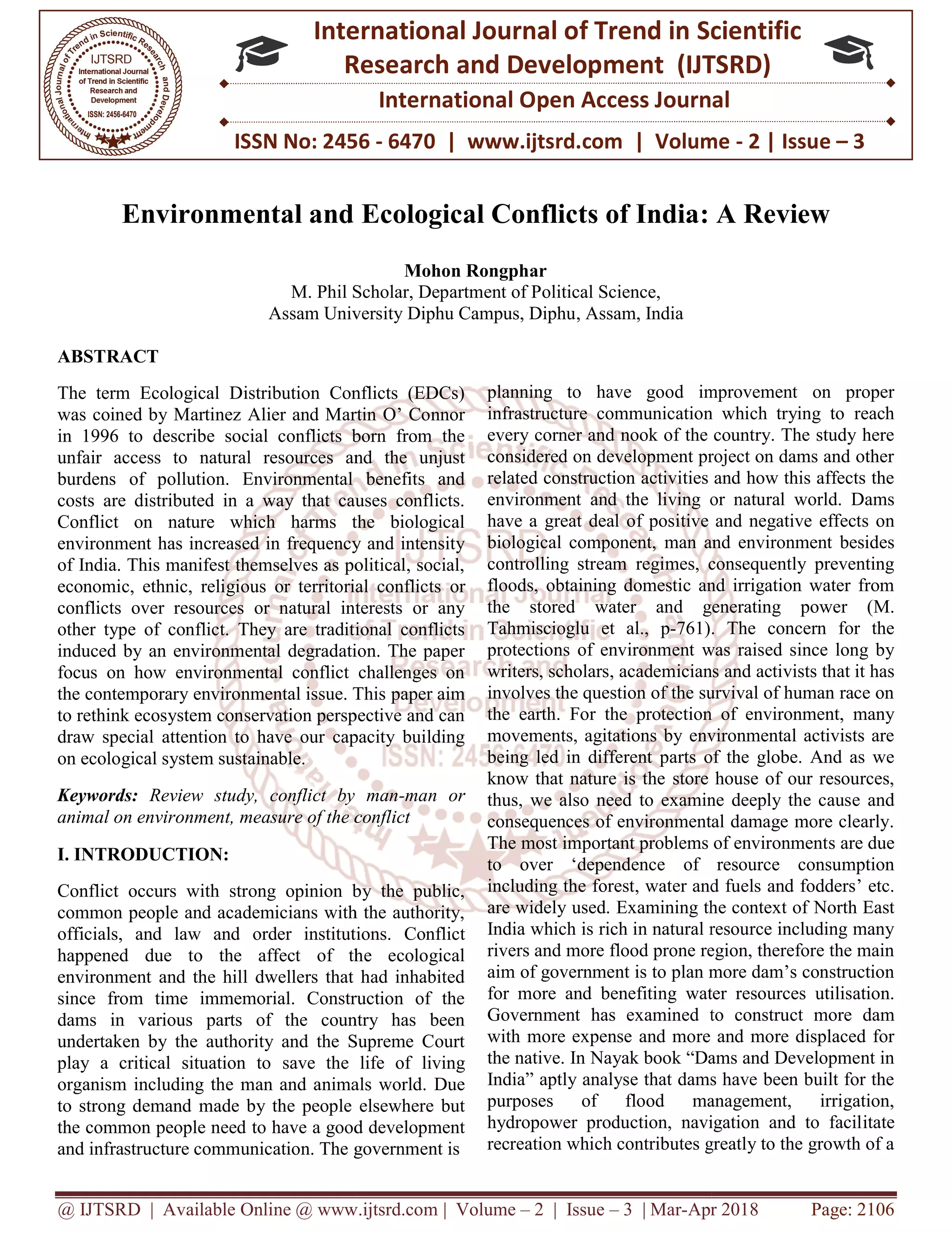 Environmental and Ecological Conflicts of India: A Review | PDF