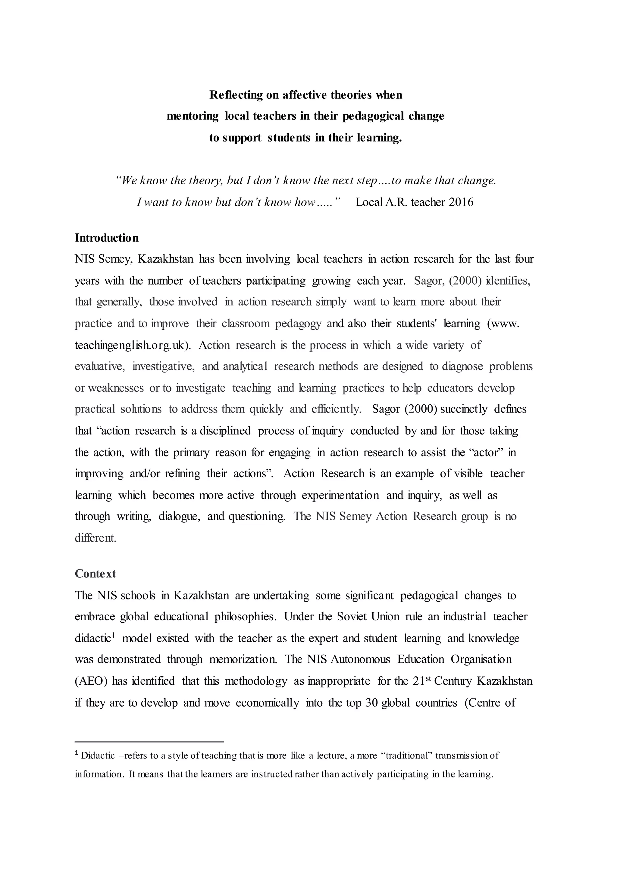 Mentoring local teachers_May2016 | DOCX | Professional School | Postgraduate Education