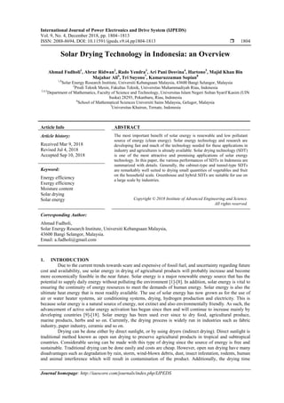 Solar Drying Technology in Indonesia: an Overview | PDF