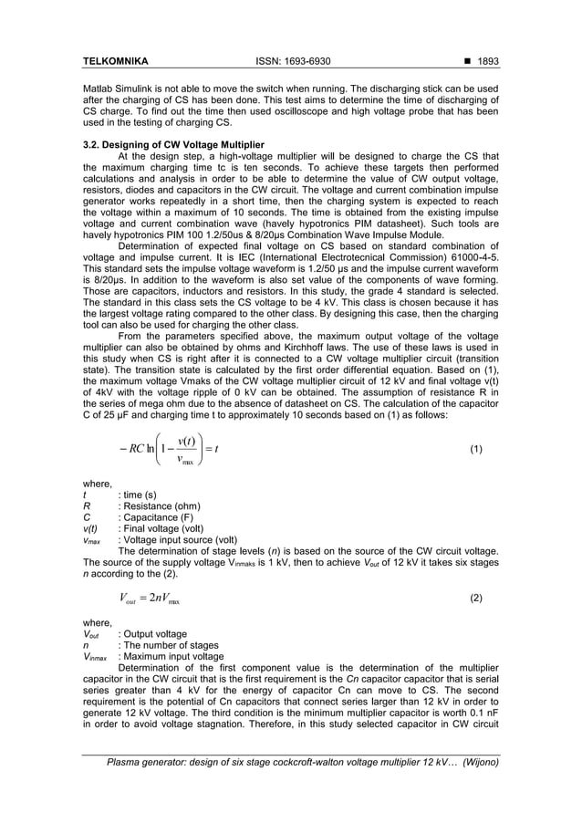 Plasma generator: design of six stage cockcroft-walton voltage ...